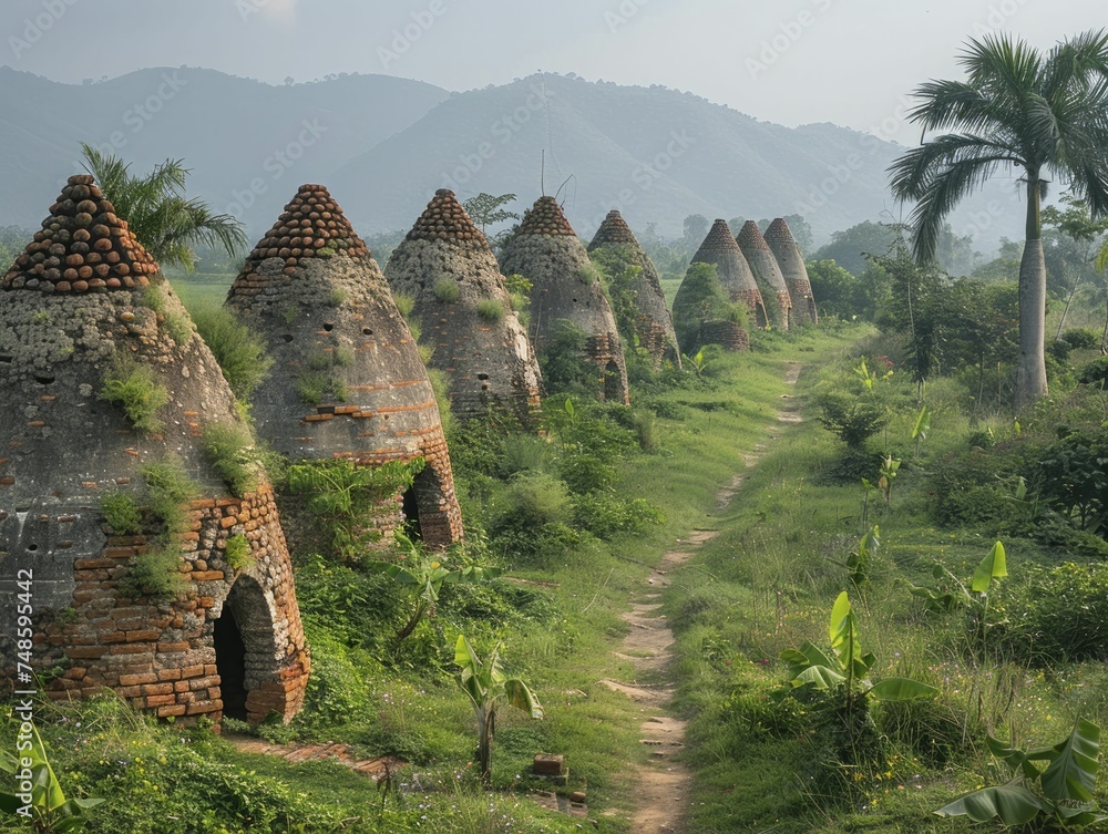 Distinctive beehive-shaped kilns, remnants of the brick-making industry ...