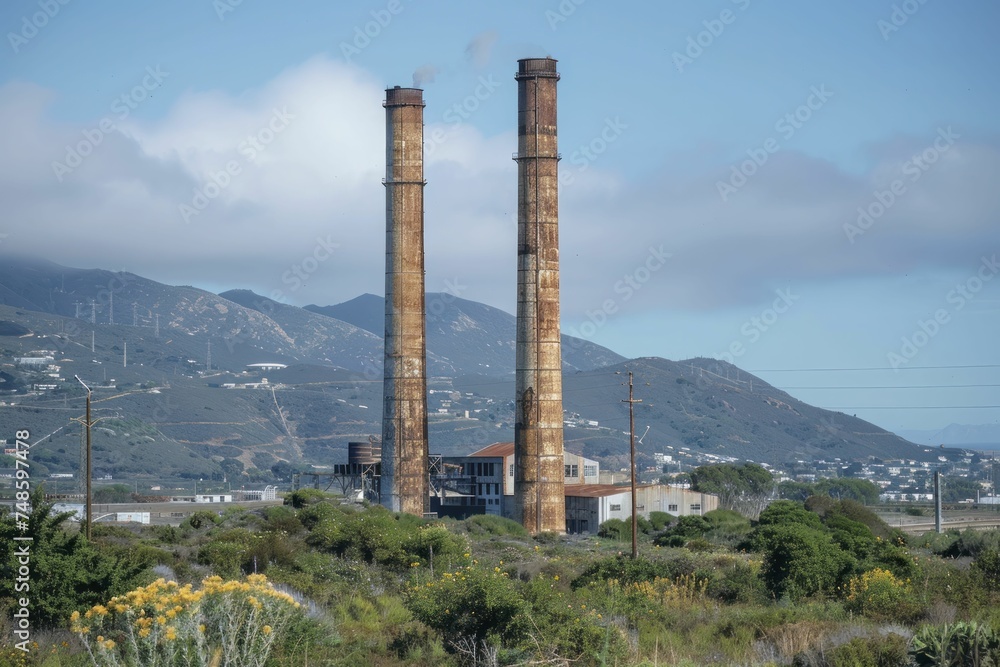 Reminder of raw materials transformed in towering smelter smokestacks ...
