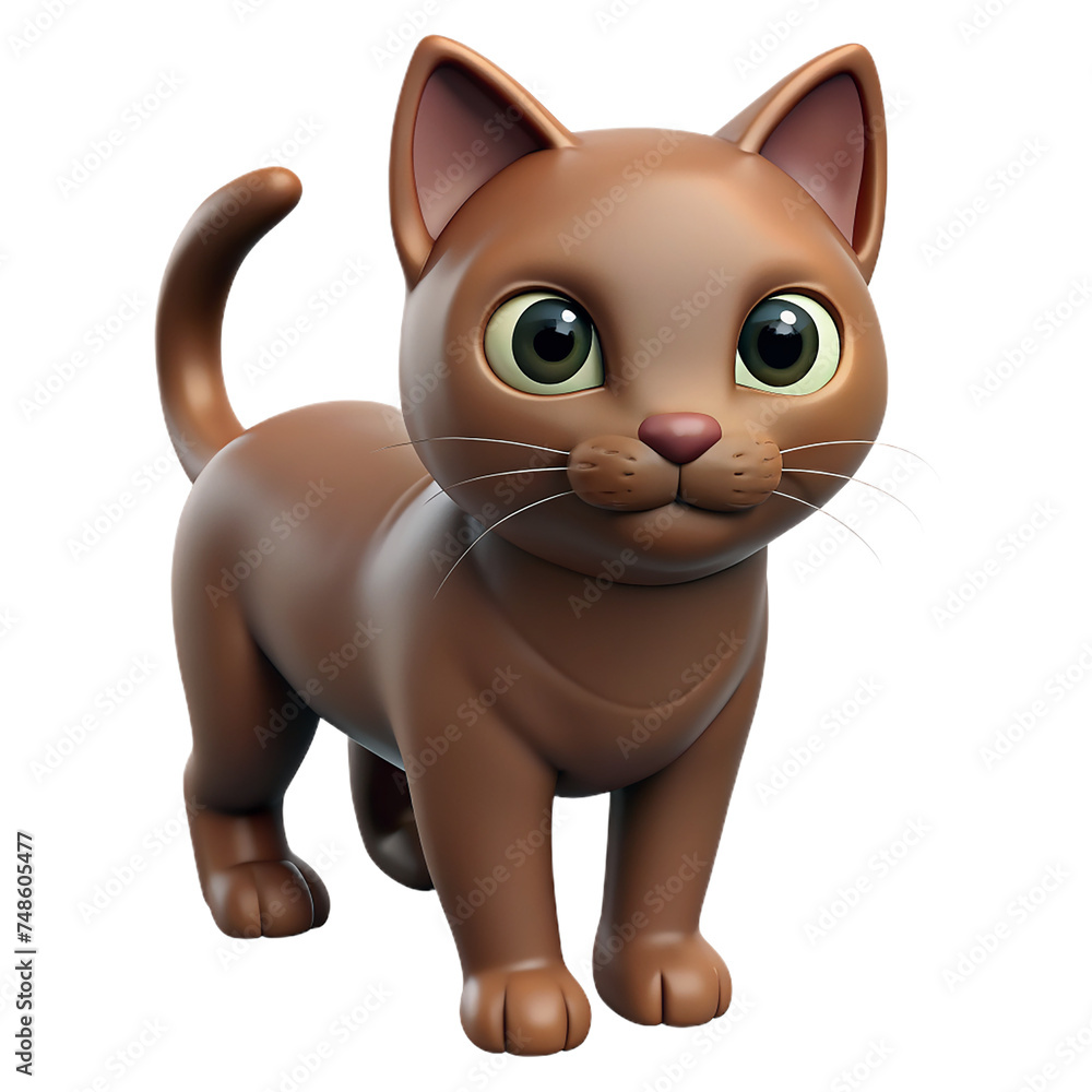 Brown cartoon cat isolated on transparent background. 3d illustration ...