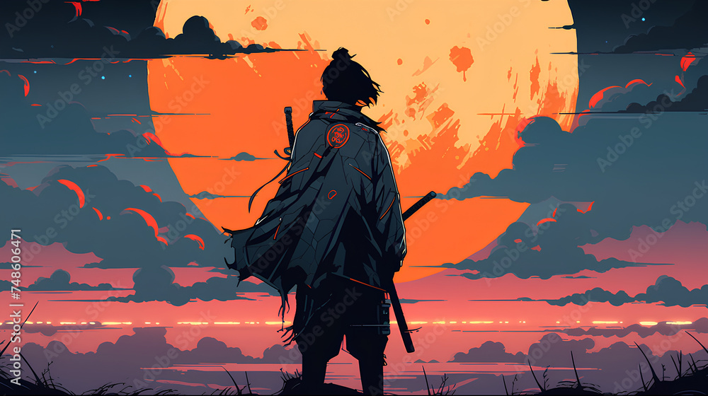 Cool 2d illustration of a modern ninja Stock Illustration | Adobe Stock