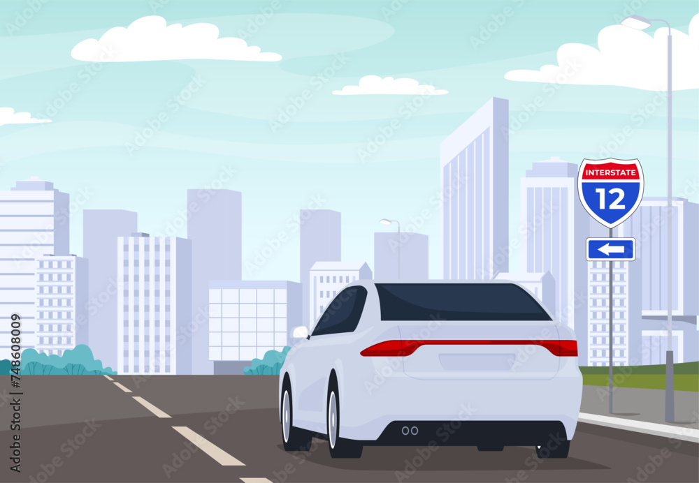 Car on the road. Road Signs. Orientation on the road highway for ...