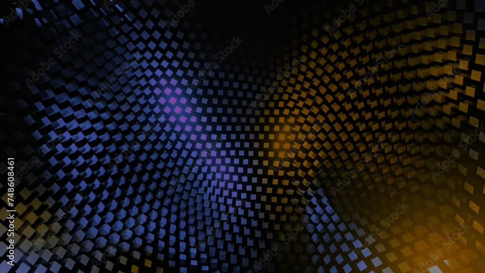 Abstract background of golden purple rotating cubes. vj loop blocks rotation. Surface of ...