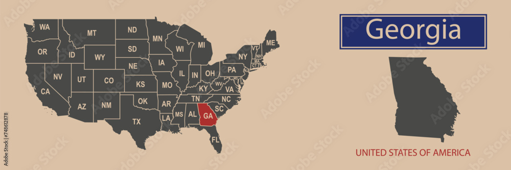 Vecteur Stock Vector map borders of the USA Georgia state. State of ...