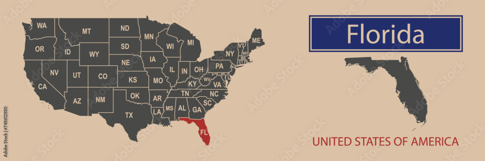 Vector map borders of the USA Florida state. State of Florida on the ...