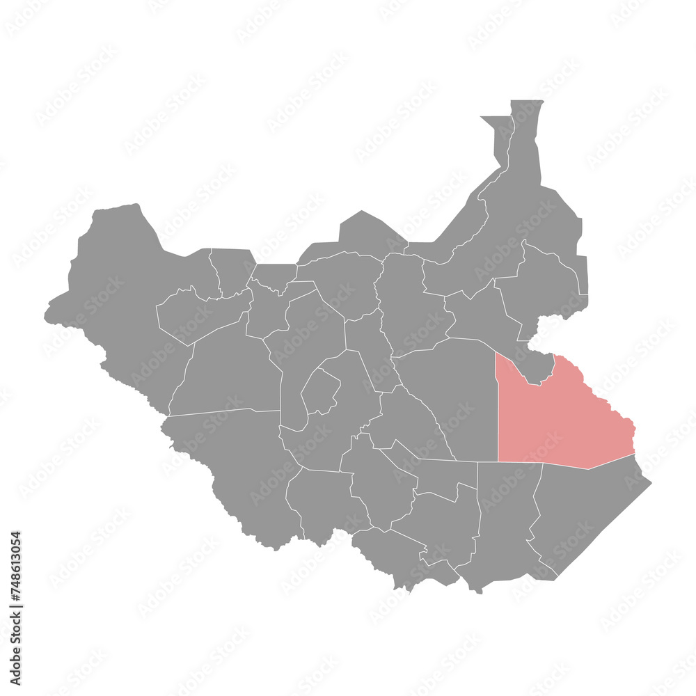 Boma State map, administrative division of South Sudan. Vector ...