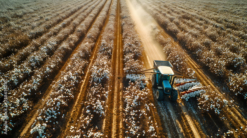 Cotton harvesting machine working in field during harvest season ...
