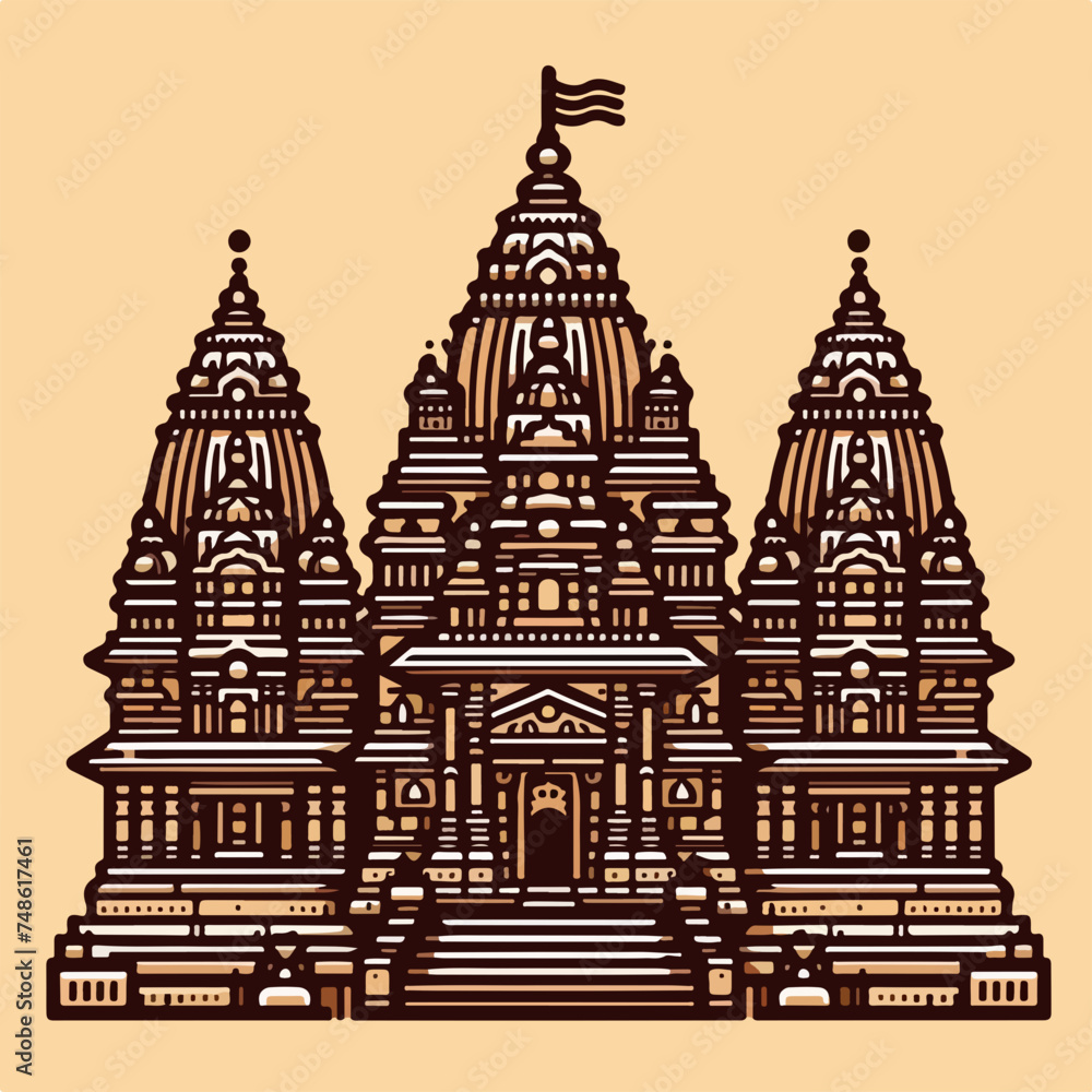 Hindu Temple India. Flat cartoon style historic sight showplace ...