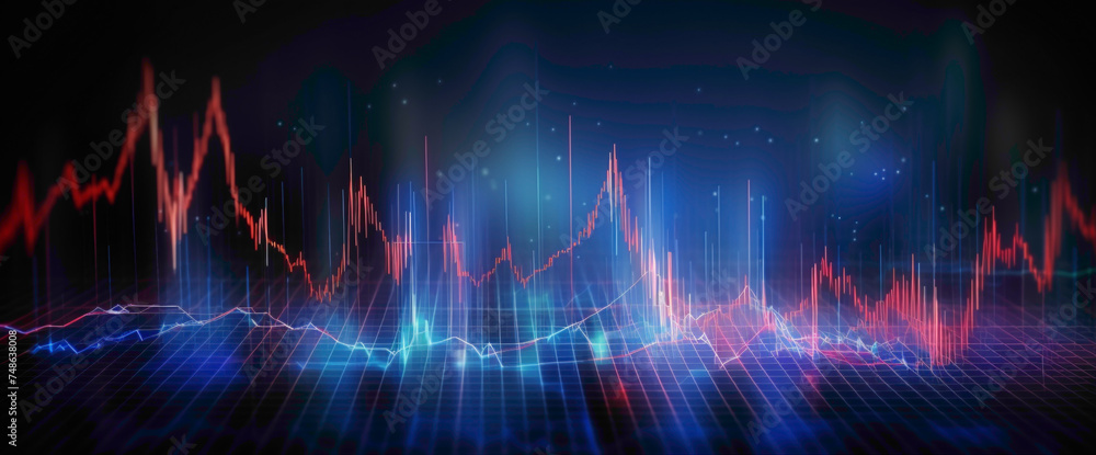 Foto de Animated stock market graph pulsing with the highs and lows of ...
