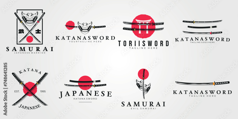 set bundled katana samurai iconic symbol logo vector illustration ...