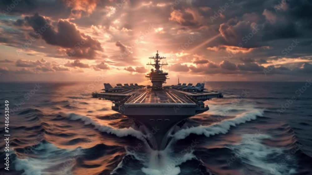 a conventional military aircraft carrier carrying fighter jets during ...