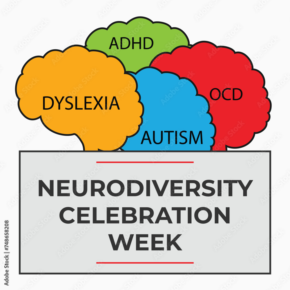 Neurodiversity Celebration Week. Vector banner. Colored brains to show ...