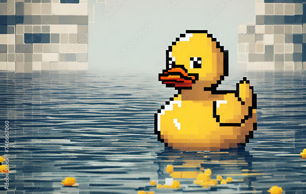 Duck in 8 bit pixel art cute animal for game assets in vector, 8bit ...