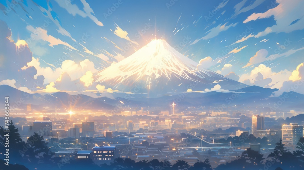 Mount Fuji in the twilight: a stunning anime-style illustration of ...