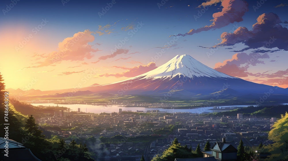 Mount Fuji in the twilight: a stunning anime-style illustration of ...