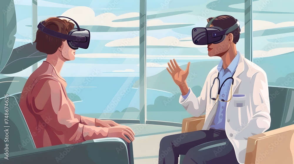 Doctor Conducting Virtual Reality Therapy Session for Anxiety Disorder ...