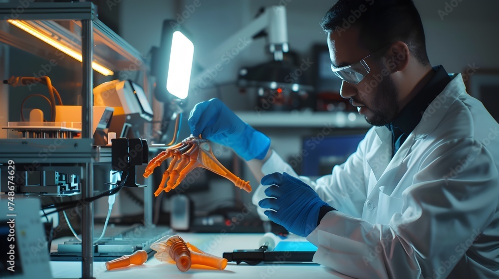 Doctor Using 3D Printer to Create Prosthetic Limb for Patient Stock ...