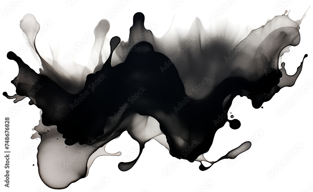 black watercolor ink blot isolated on a white transparent background ...