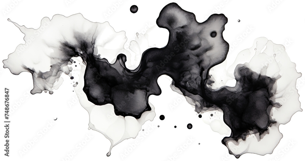 black watercolor ink blot isolated on a white transparent background ...