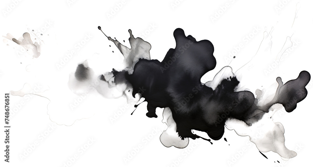 black watercolor ink blot isolated on a white transparent background ...