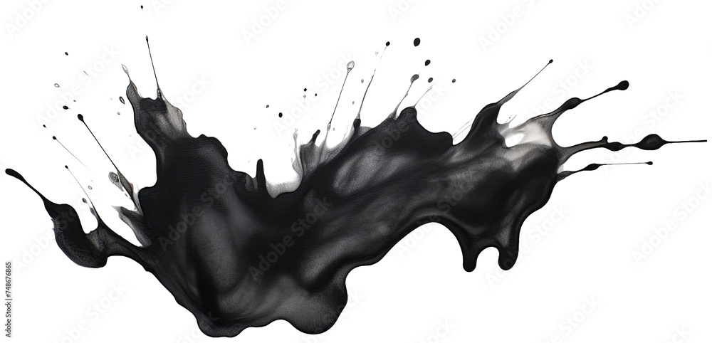 black watercolor ink blot isolated on a white transparent background ...