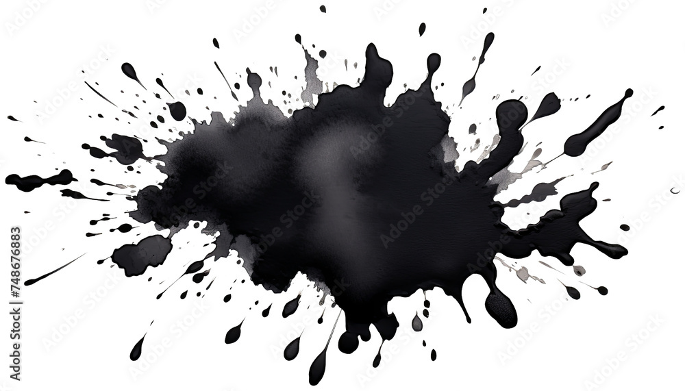 black watercolor ink blot isolated on a white transparent background ...