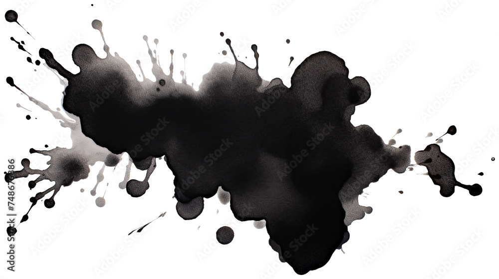 black watercolor ink blot isolated on a white transparent background ...