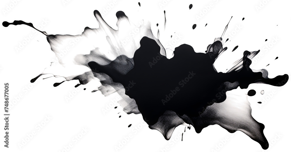 black watercolor ink blot isolated on a white transparent background ...