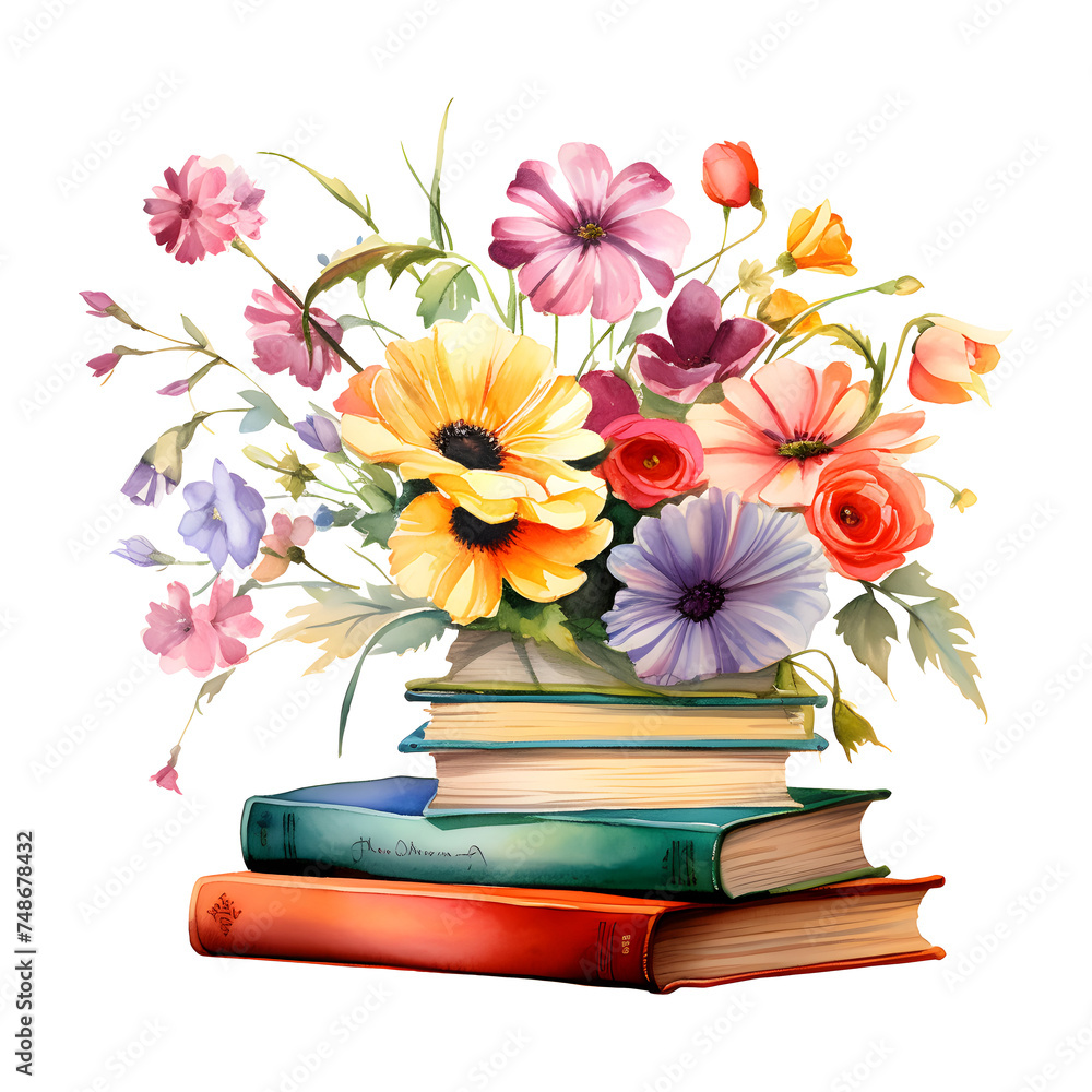 Watercolor illustration,watercolor painting of flowers,book with ...