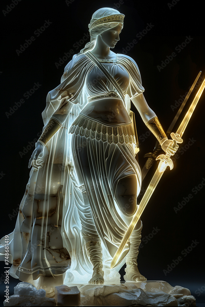 Athena Reimagined: Polished Marble Statue with Futuristic Amber ...