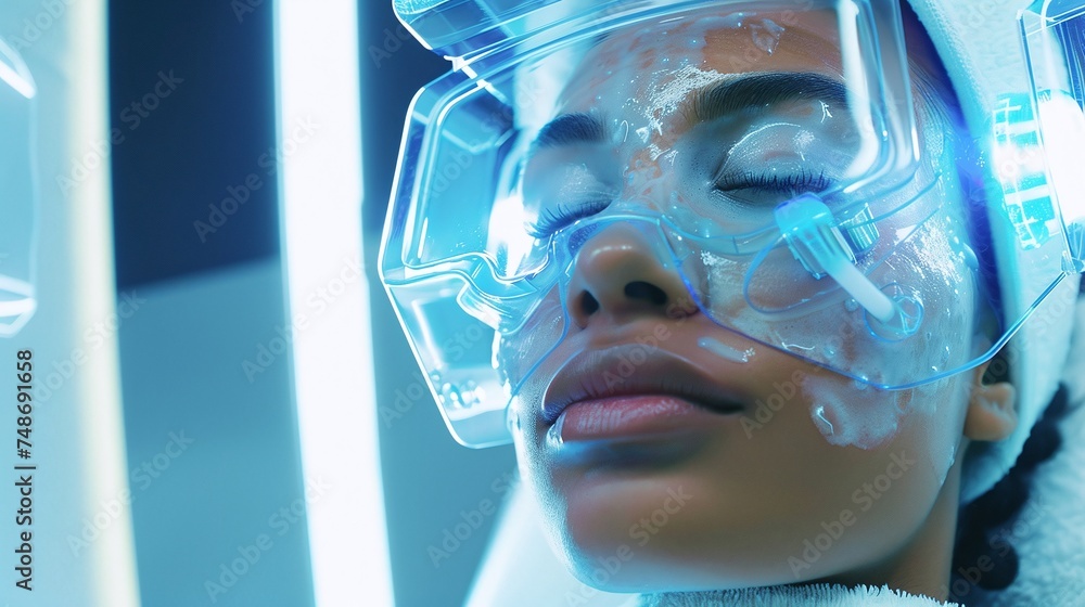 mesmerizing spa scene featuring a futuristic facial treatment concept ...