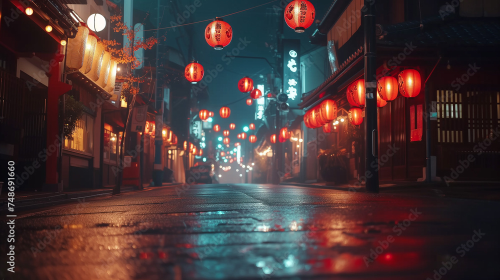 Japanese city street background with colorful light Stock Illustration ...