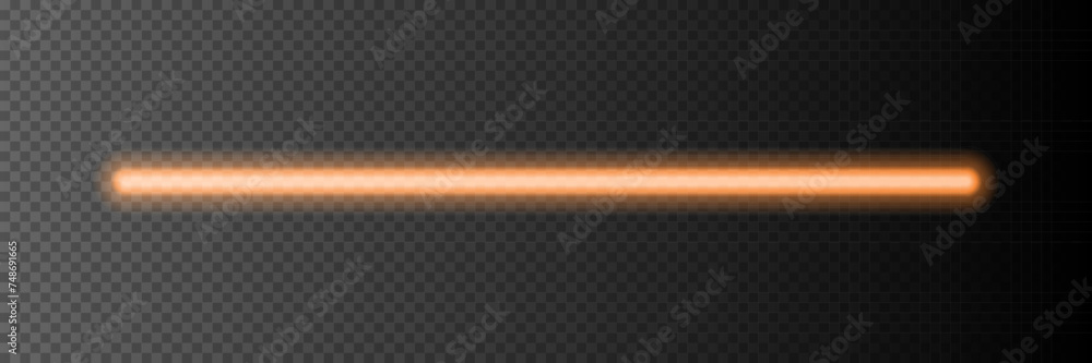 Neon light stick on transparent background. Orange led line glowing ...