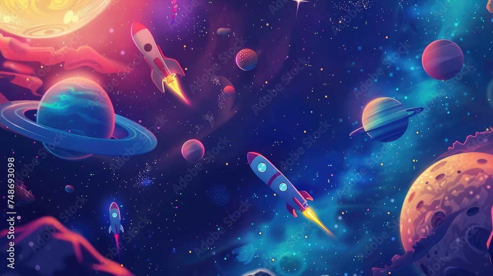 Colorful outer space cartoon illustration - A vibrant cartoon ...
