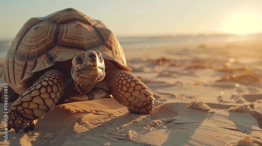captivating outdoor scene featuring a tortoise exploring the sandy ...