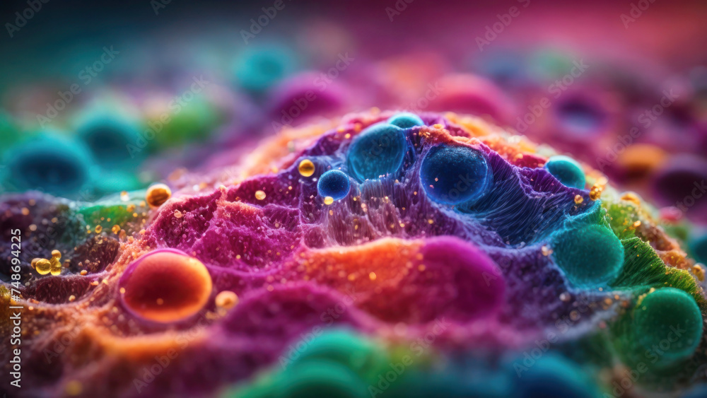 Macro photo with unusual multi-colored colonies of microorganisms of ...