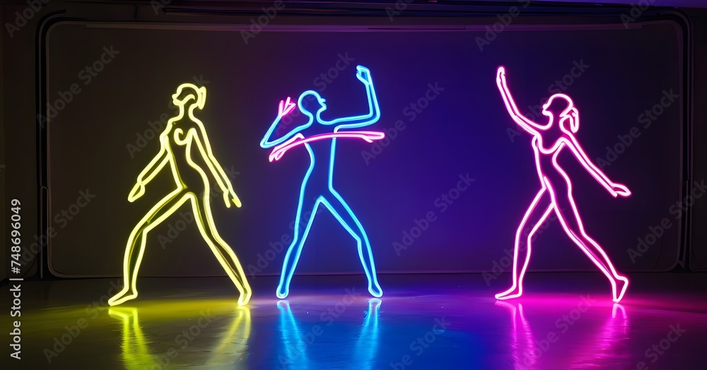 A neon representation of a dance duo in perfect harmony, their luminous ...