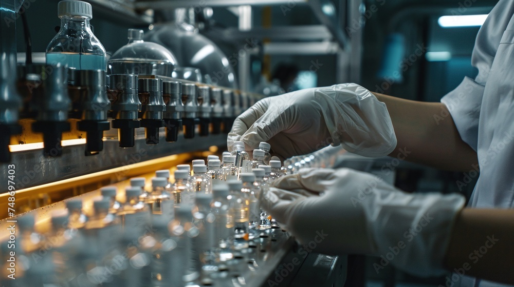 healthcare hygiene in pharmaceutical manufacturing: hand with sanitary ...