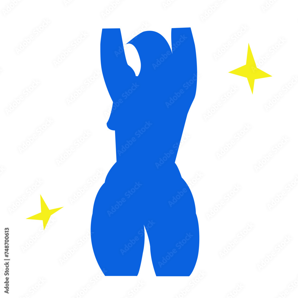 Cut out woman,contemporary pose silhouette,hand drawn blue female body ...