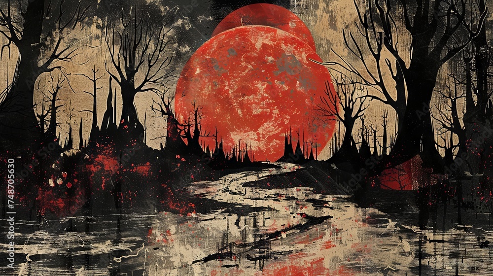 An abstract backdrop that blends the eerie atmosphere of Japanese ...