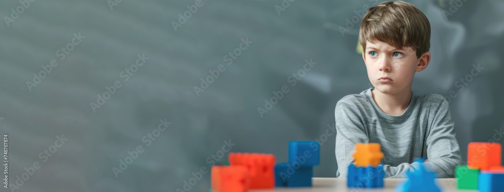 Little boy with autistic disorder playing at home with puzzles Stock ...