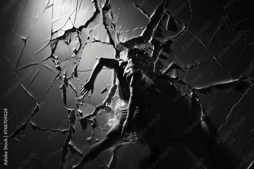 A person breaks through a symbolic wall that represents their ...