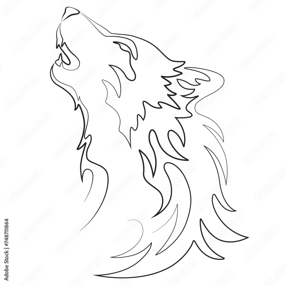 Dog Wolf one line drawing. Howling wolf Logo. Continuous line Animal ...
