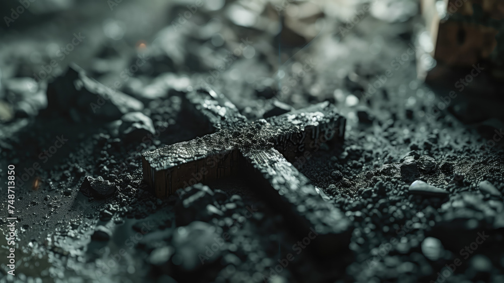 Christian cross and ash as symbol of religion, sacrifice, redemption of ...