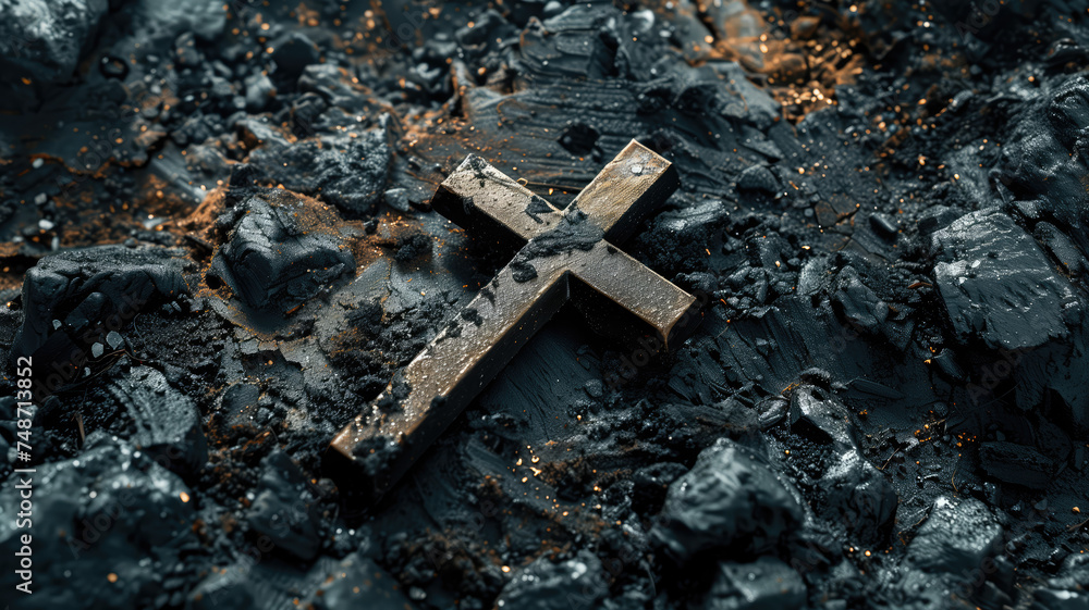 Christian cross and ash as symbol of religion, sacrifice, redemption of ...