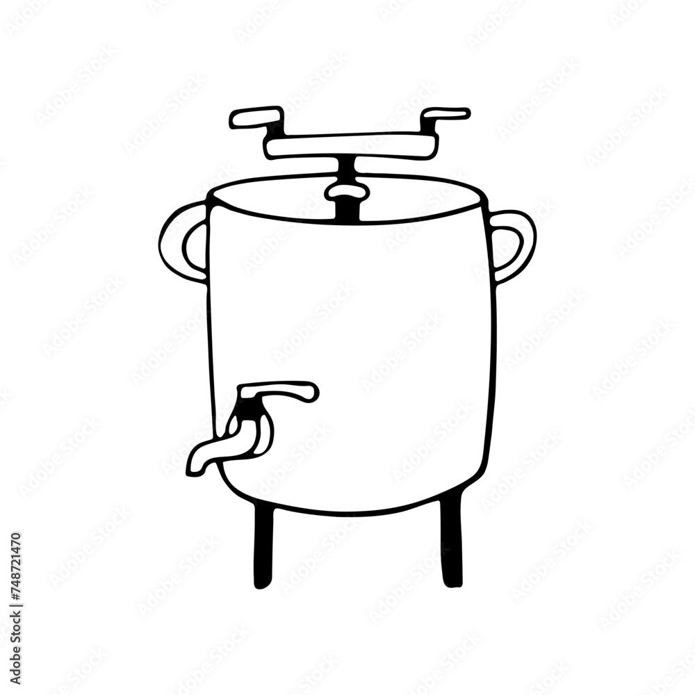 Doodle illustration with simple honey extractor. Metal barrel for ...