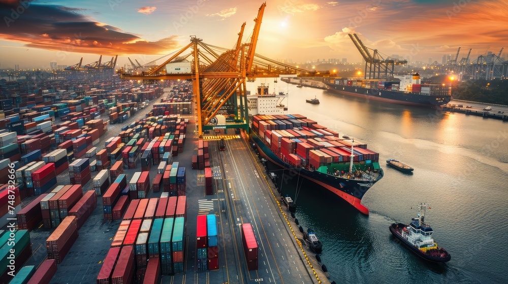 Logistics and transportation of Container Cargo ship and Cargo plane ...