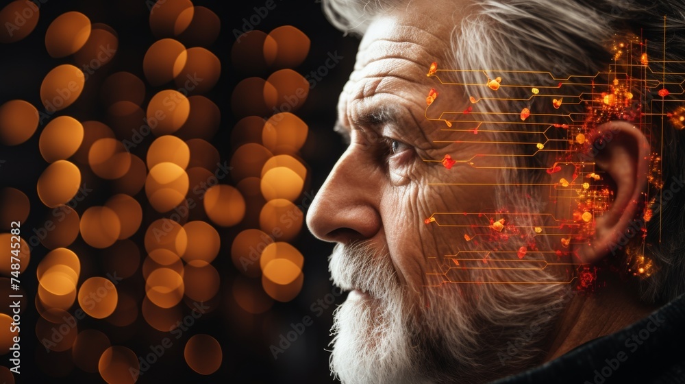 Innovative hearing aid technology concept with human ear and advanced ...