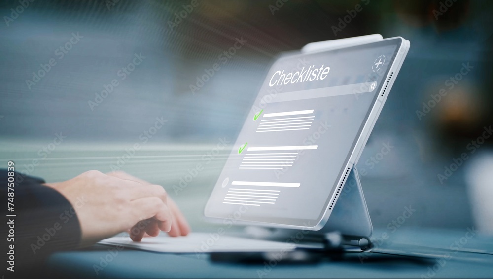 fiktive Software mit Checkliste und abgehakten Punkten, die als ...
