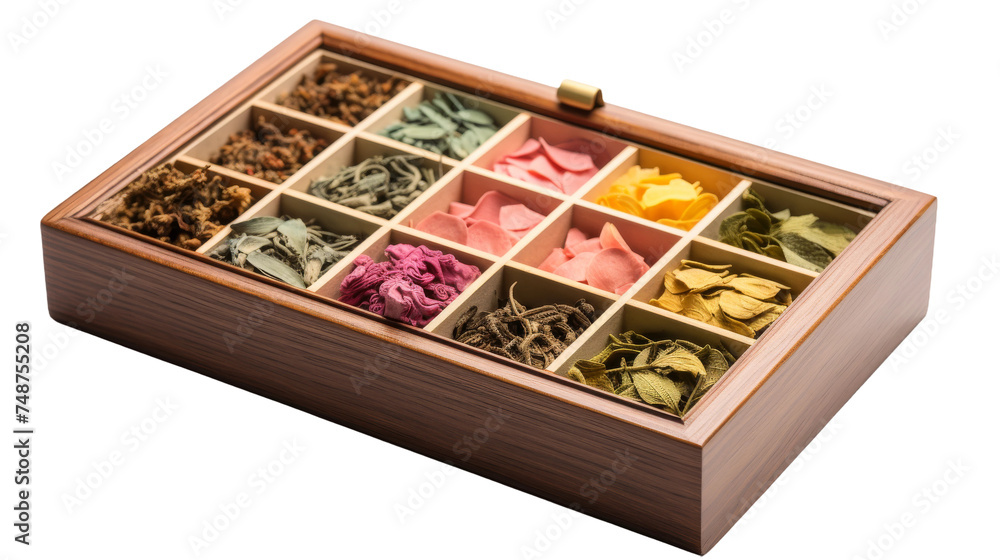 Wooden Tea Box with Compartments for Different Teas on transparent ...