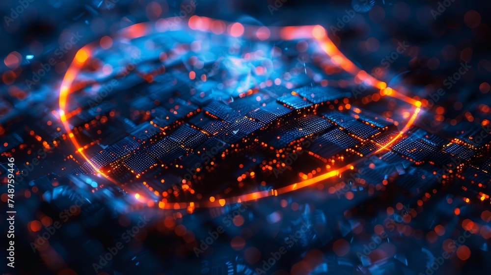 Blockchain Shield: A glowing, holographic shield made of interconnected ...